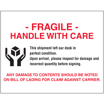 8 x 10" - "Fragile - Handle With Care" Labels | Pro-Line Supply Inc.