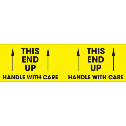 3 x 10" - "This End Up - Handle With Care" (Fluorescent Yellow) Labels ...
