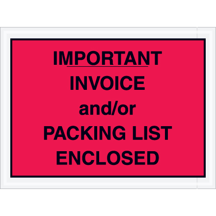 4 1/2 x 6" Red "Important Invoice and/or Packing List Enclosed ...